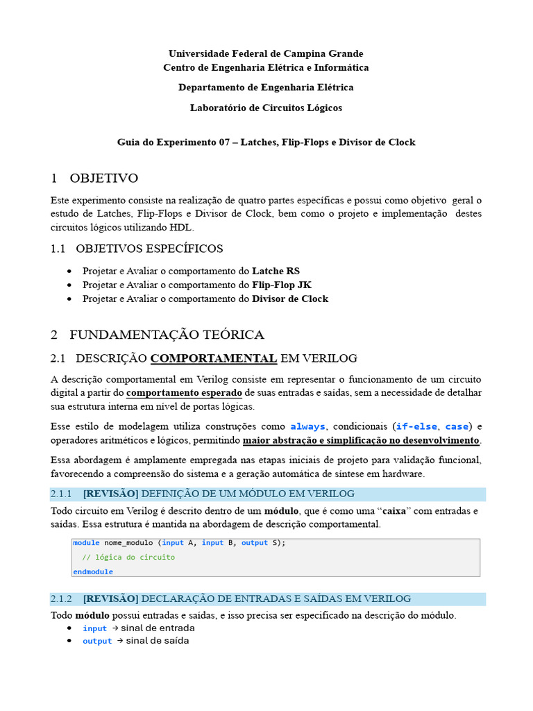 Guia Do Experimento 7 - Latches Flip-Flops e Divisor de Clock | PDF ...