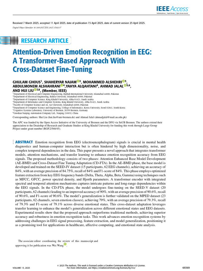 Attention-Driven Emotion Recognition in EEG A Transformer-Based ...