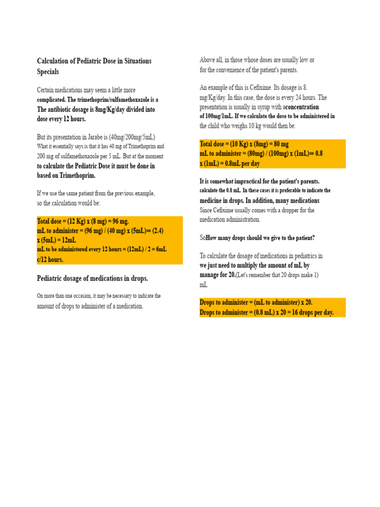 Pediatric Antibiotic Dose Calculations | PDF | Chemistry | Dose ...