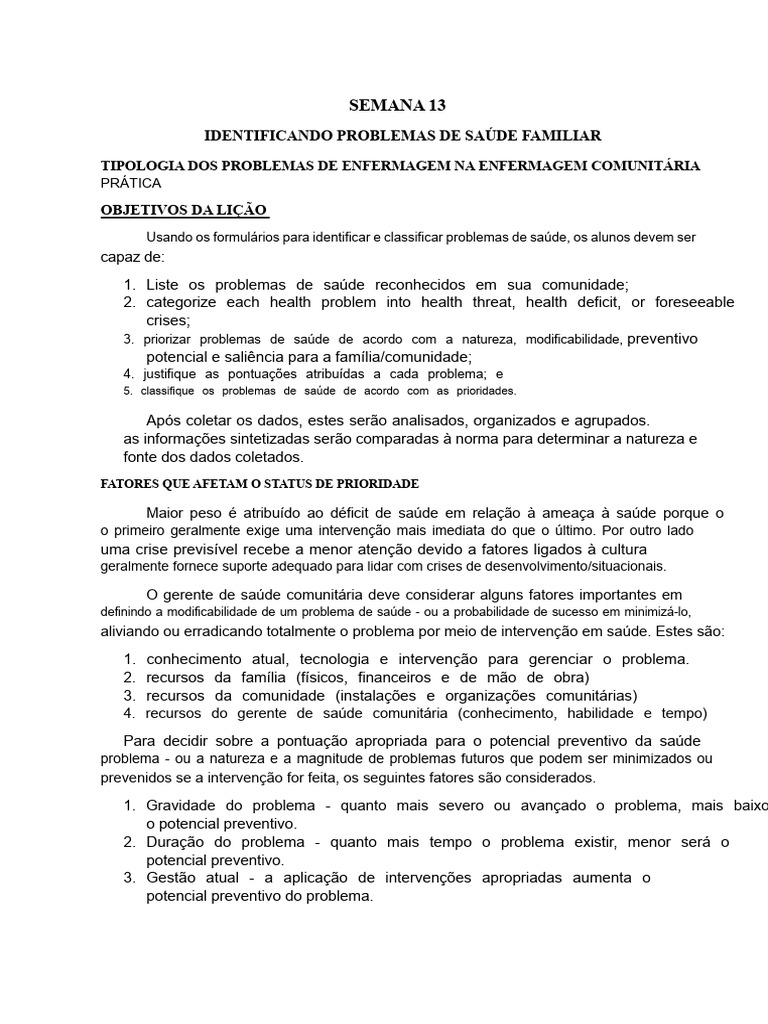 IDENTIFICANDO PROBLEMAS DE SAÚDE COMUNITÁRIA | PDF