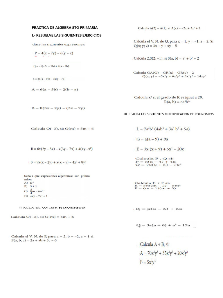 Ficha de Algebra 6to Primaria | PDF
