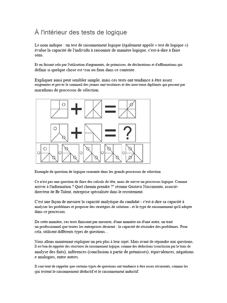 Tests de logique : Raisonnement et stratégies | PDF | Raison ...