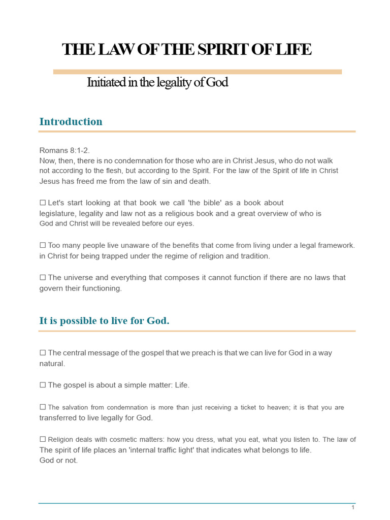 The Law of The Spirit of Life 0 | PDF | Jesus | Salvation