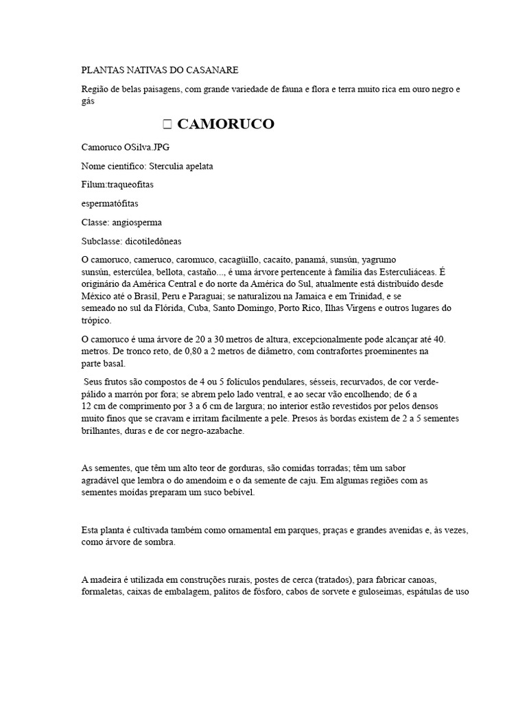 Plantas Nativas de Casanare: Camoruco e Yopo | PDF | Árvores | Agricultura