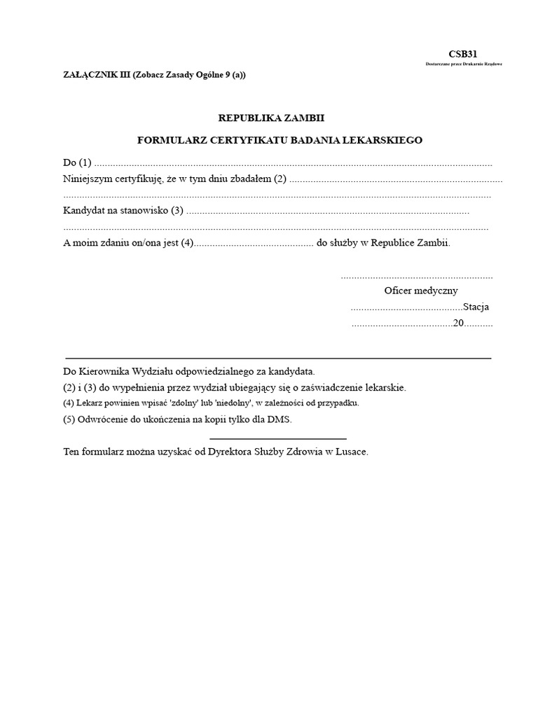 CSB Form 31 Raport Medyczny | PDF
