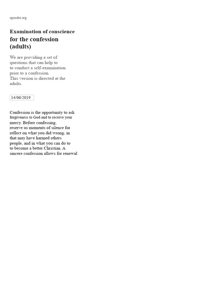 Adult Examination of Conscience Guide | PDF | Confession (Religion ...