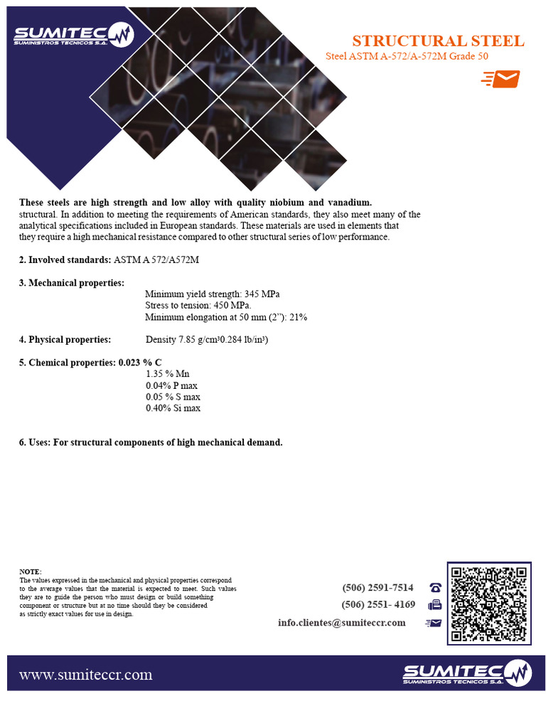ASTM A572 Grade 50 Steel Properties | PDF