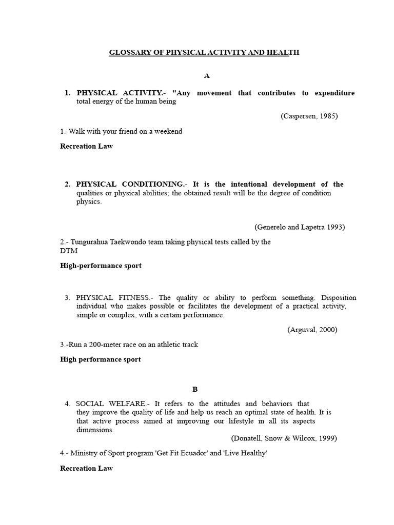 Glossary of Physical Activity and Health Assignment 2 | PDF | Physical ...