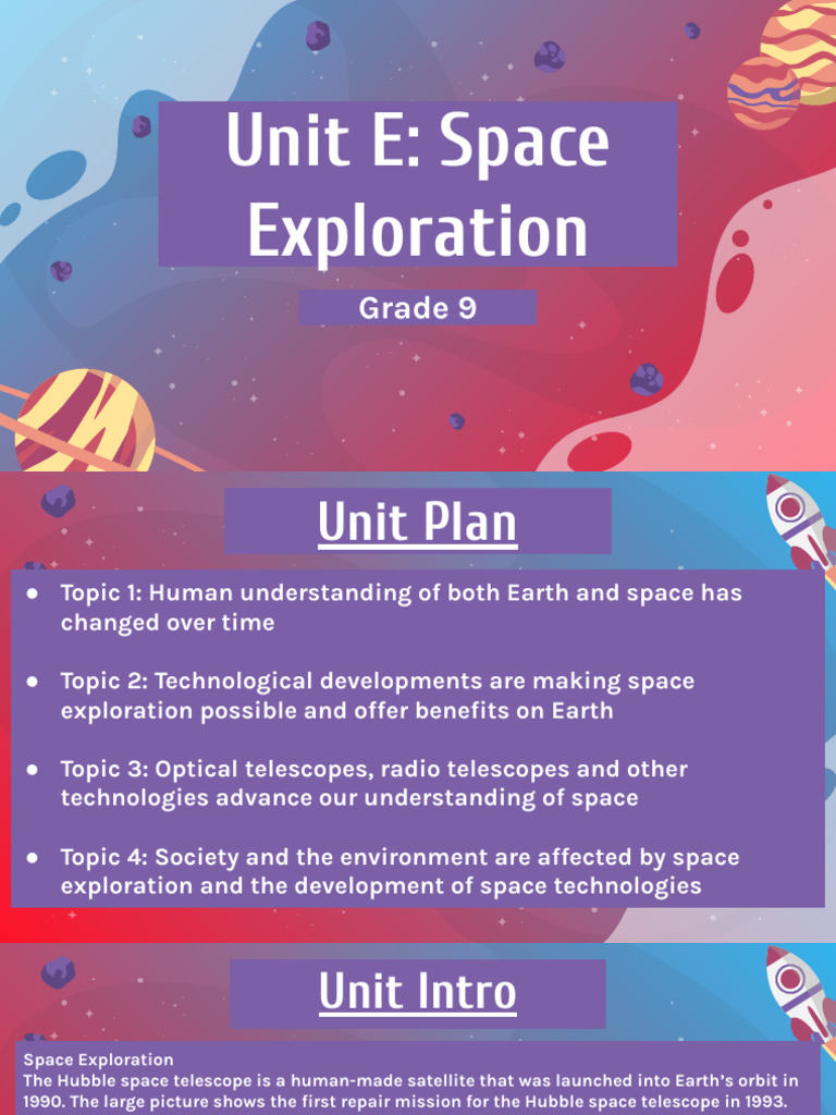 Space Exploration Unit Plan for Grade 9 | PDF | Planets | Telescope