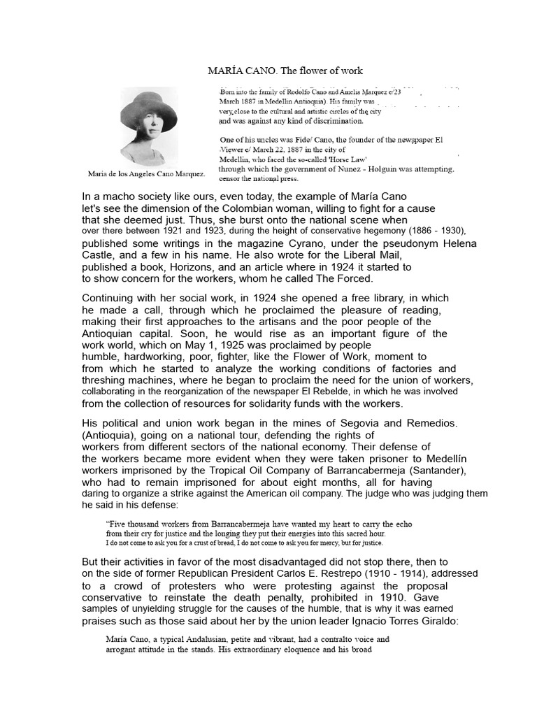 María Cano: Advocate for Workers' Rights | PDF