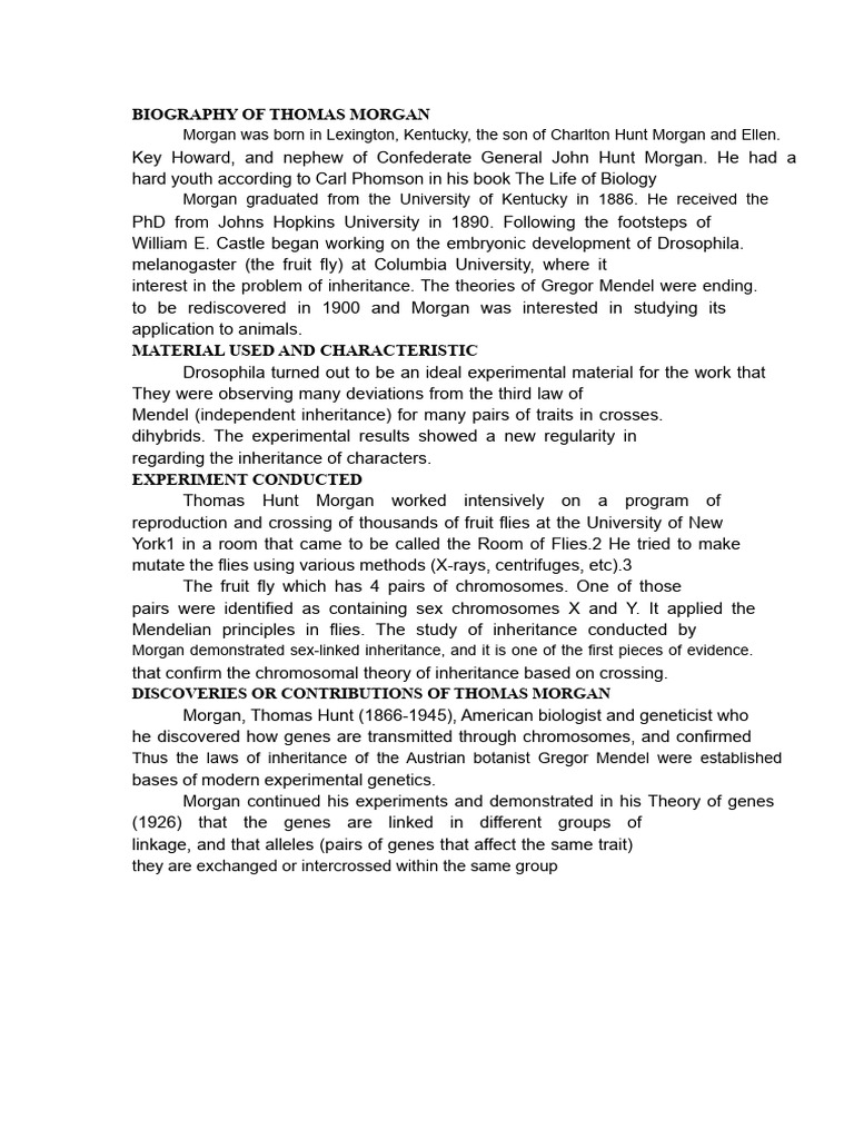 Biography of Thomas Morgan | PDF | Heredity | Chemical Compounds