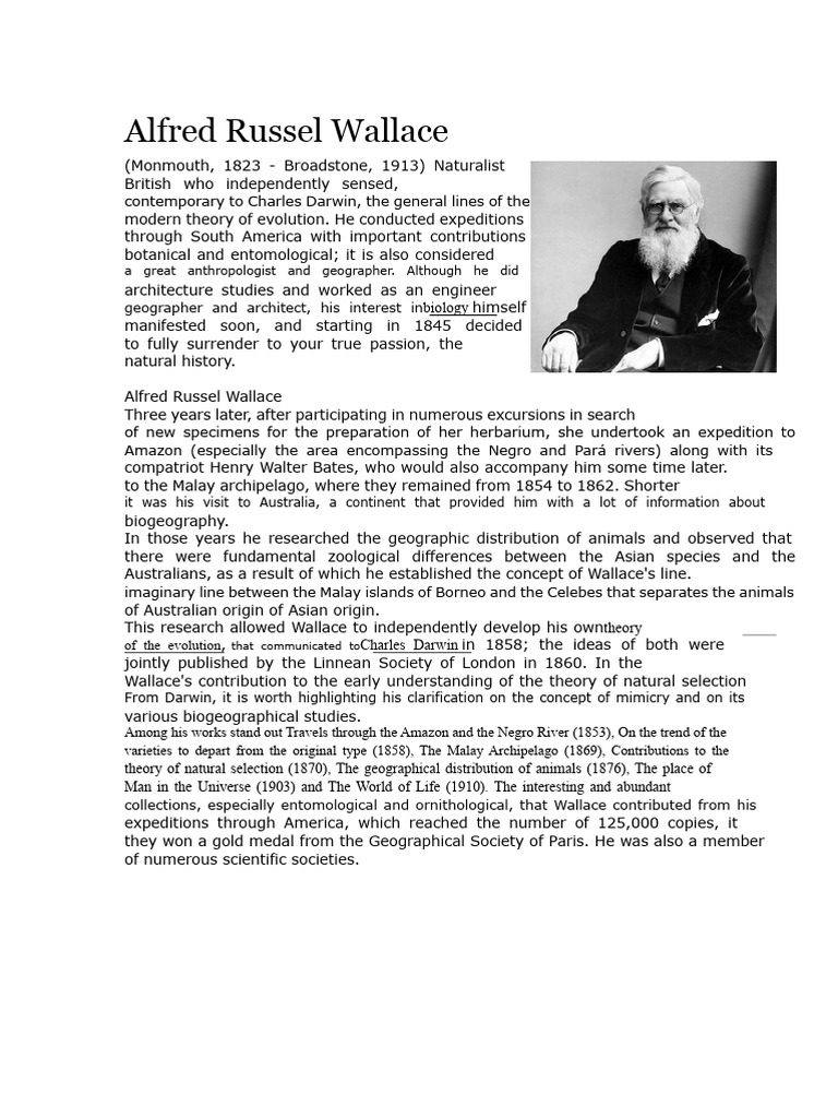 Alfred Russel Wallace: Evolution Pioneer | PDF | Alfred Russel Wallace ...