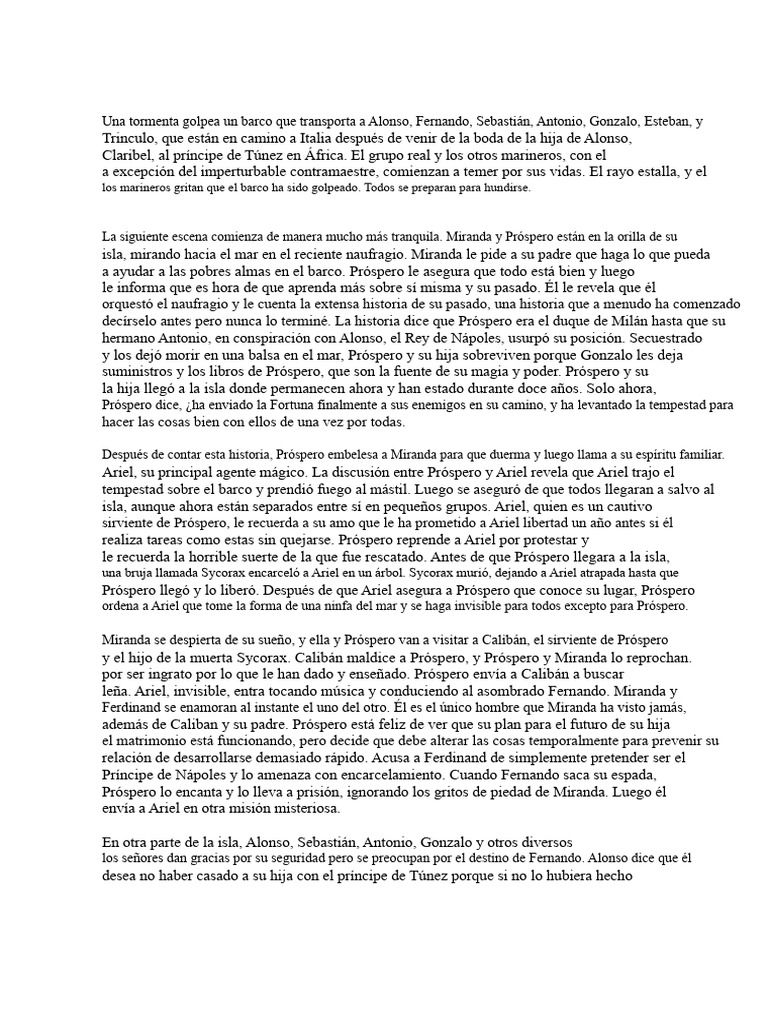 Resumen de La Tempestad | PDF | La tempestad