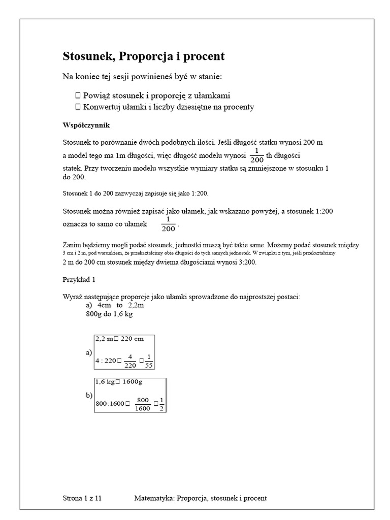 Stosunek, Proporcja I Procent | PDF