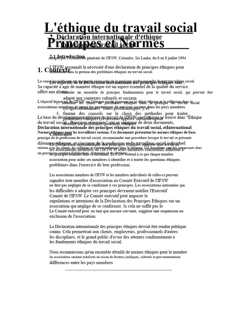 Éthique du travail social : Principes clés | PDF | Travail social | Justice