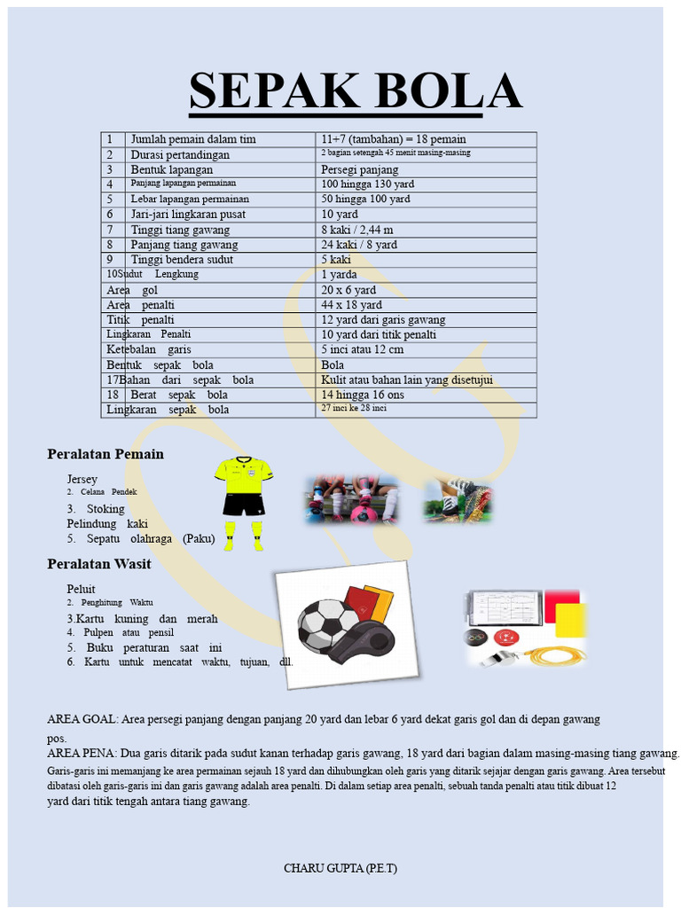 Aturan Dasar Sepak Bola dan Perlengkapan | PDF