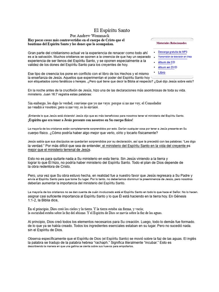 El Poder y Ministerio del Espíritu Santo | PDF | espíritu Santo | Jesús