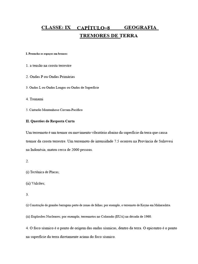 Terremotos.pdf para resolver a 9ª classe ICSE | PDF | Terremotos | Tsunami