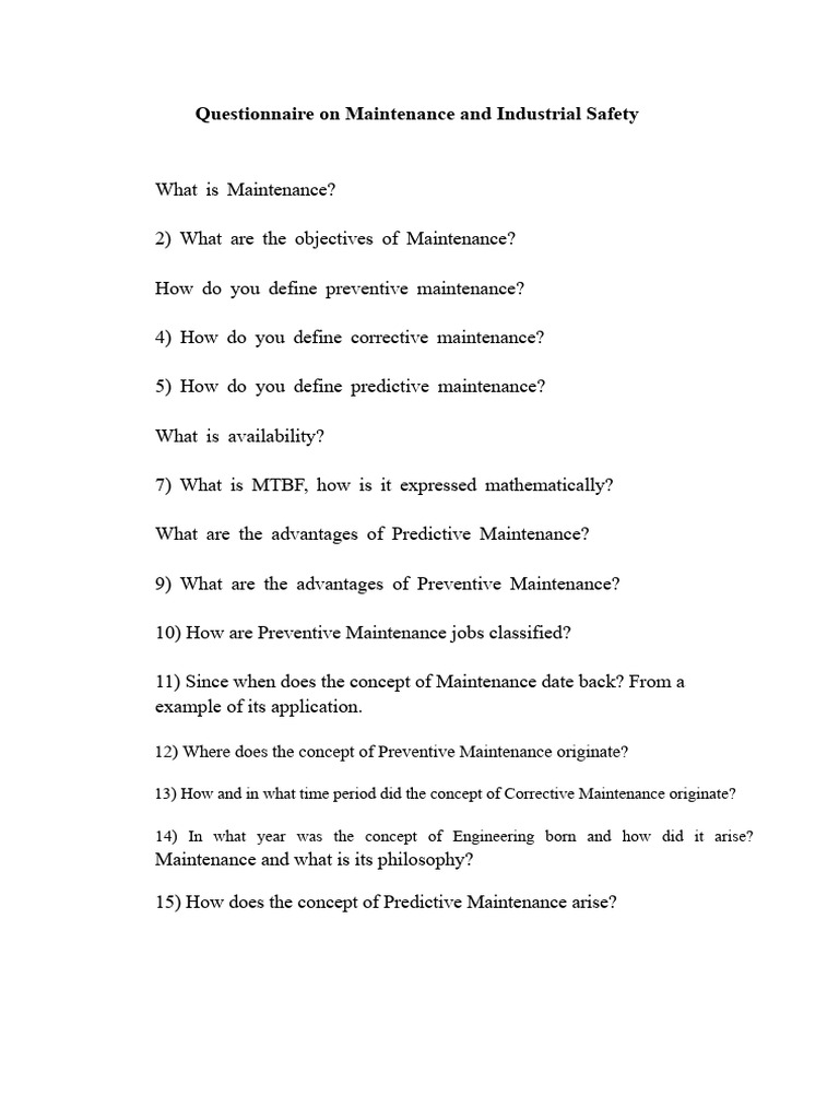 Questionnaire On Industrial Maintenance and Safety | PDF | Occupational ...