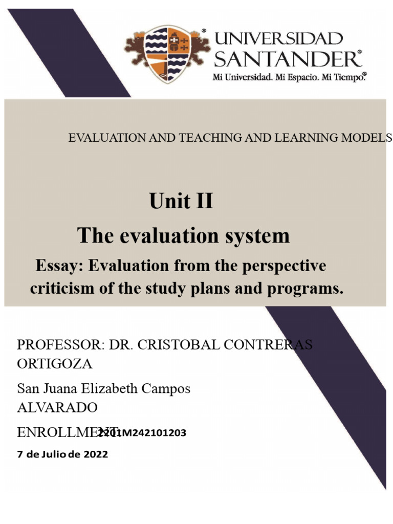 The Evaluation From A Critical Perspective | PDF | Educational ...