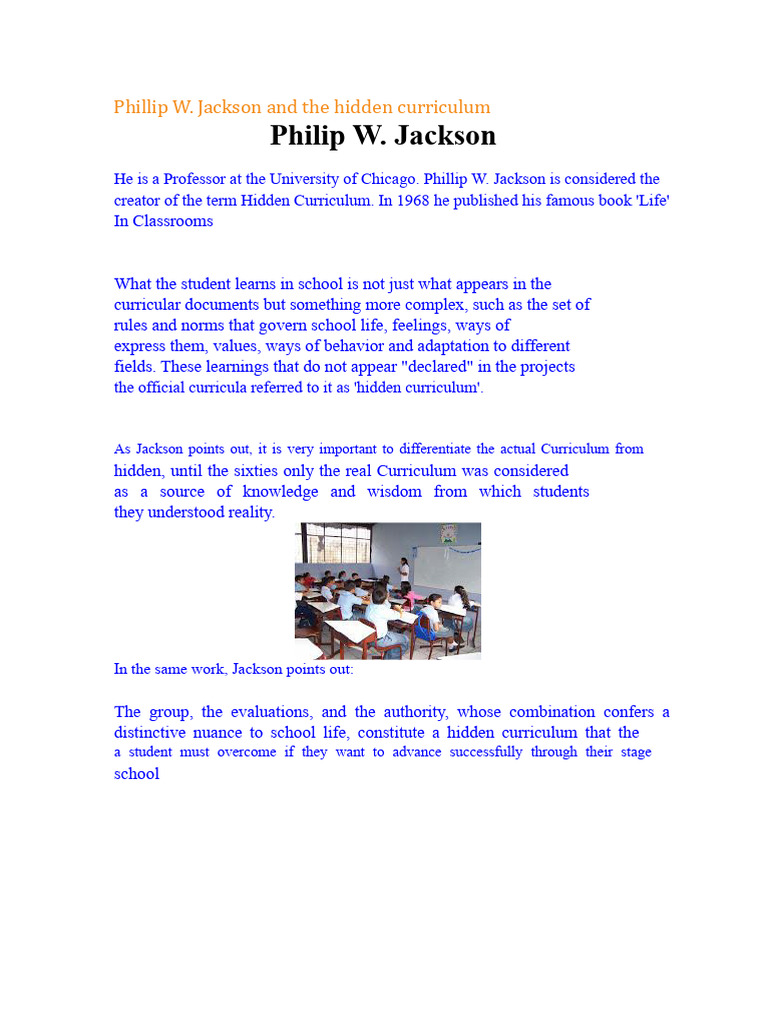 Phillip W. Jackson's Hidden Curriculum Insights | PDF | Curriculum ...