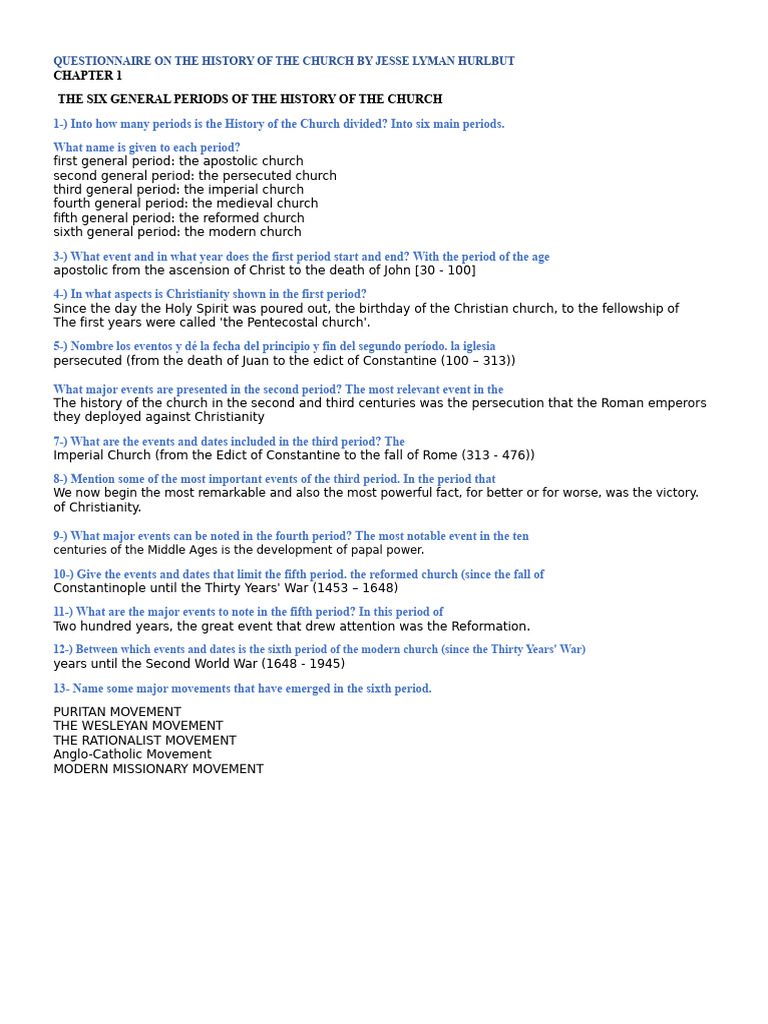 Church History Questionnaire Overview | PDF | Paul The Apostle ...