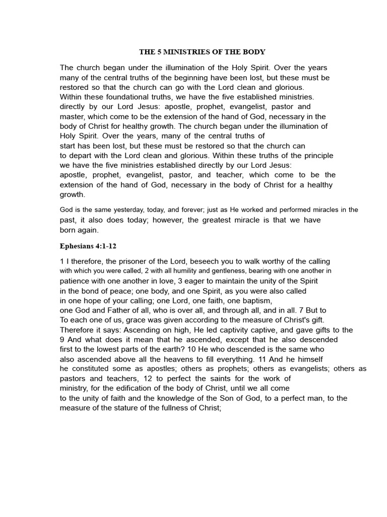 Understanding the 5 Ministries of the Church | PDF | Paul The Apostle ...