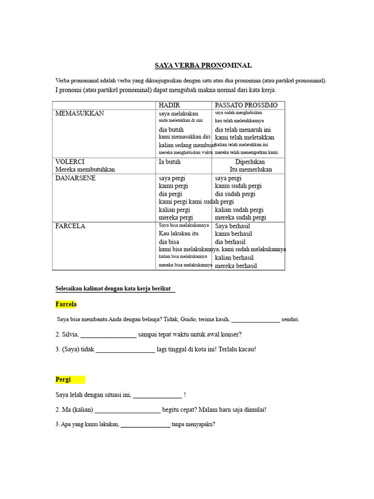 Kata Kerja Pronominal | PDF
