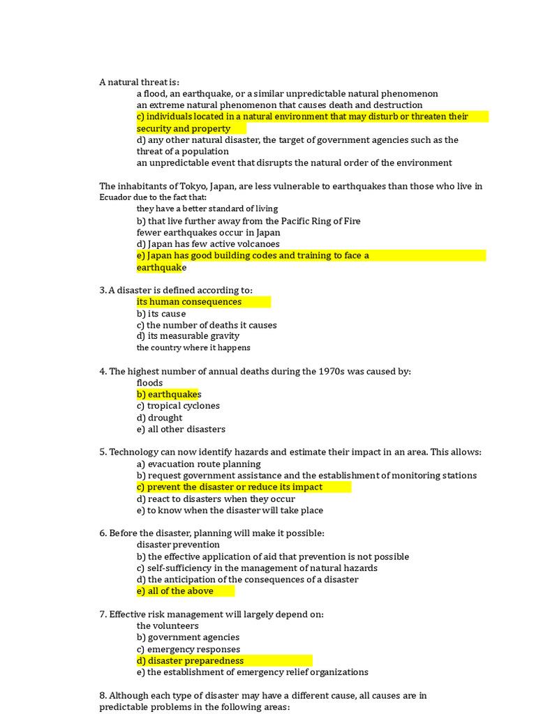 Questions and Answers Natural Risks Questionnaire | PDF | Volcano ...