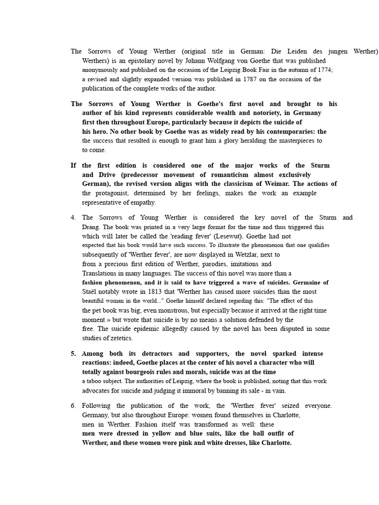 Summary of The Sorrows of Young Werther | PDF | The Sorrows Of Young ...