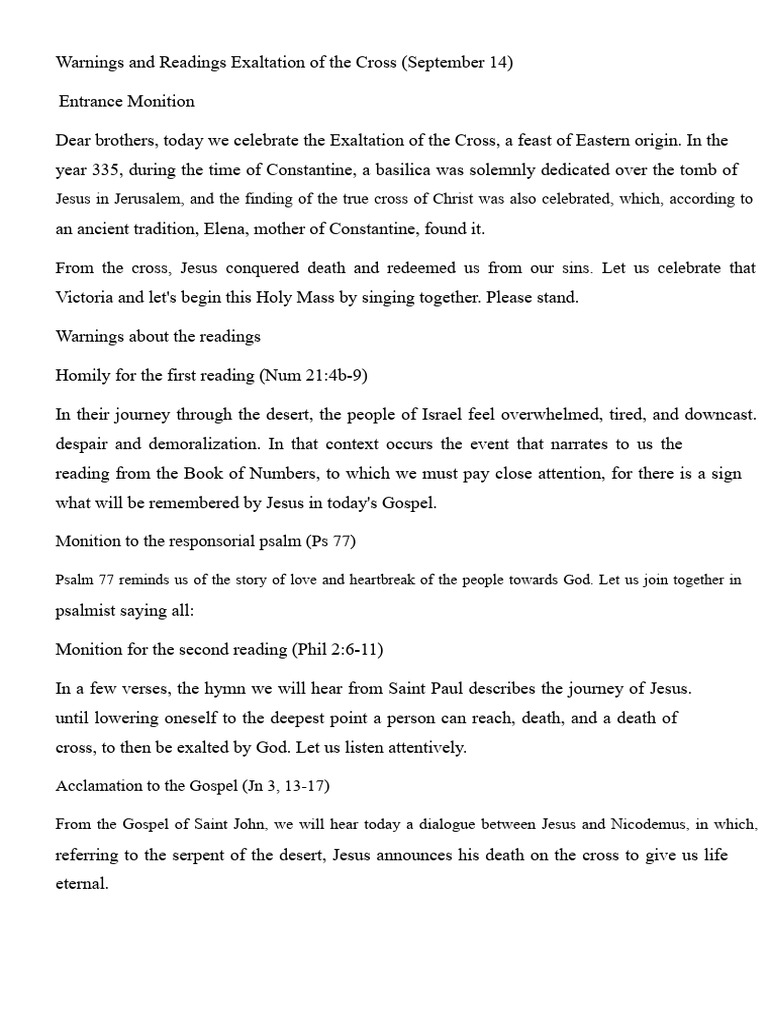 Exaltation of the Cross: Mass Guide | PDF | Jesus | Salvation