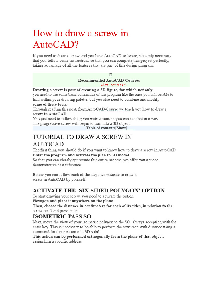 How To Draw A Screw in AutoCAD | PDF | Triangle | 3 D Computer Graphics