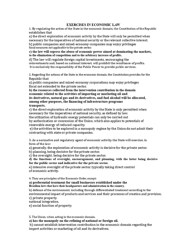 Economic Law Exercises Answer Key | PDF | Economics | Taxes