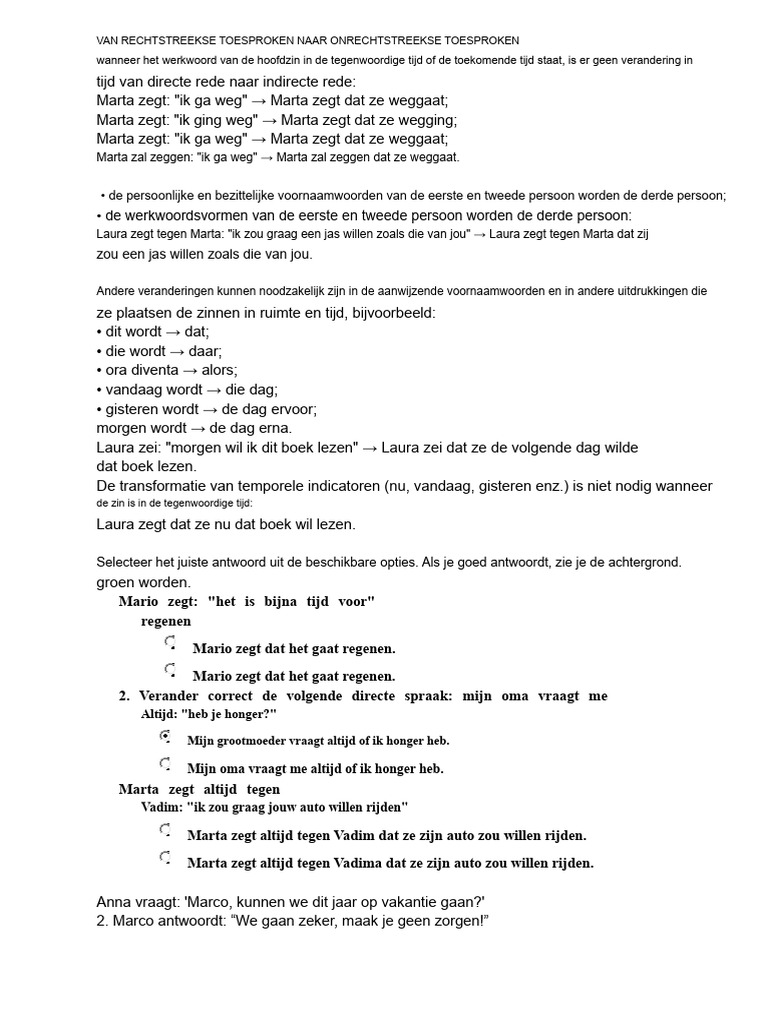 Van Directe Rede Naar Indirecte Rede | PDF