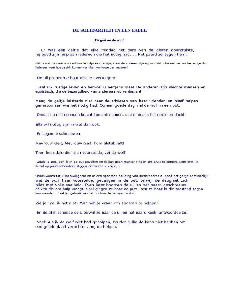 De Solidariteit in Een Fabel | PDF