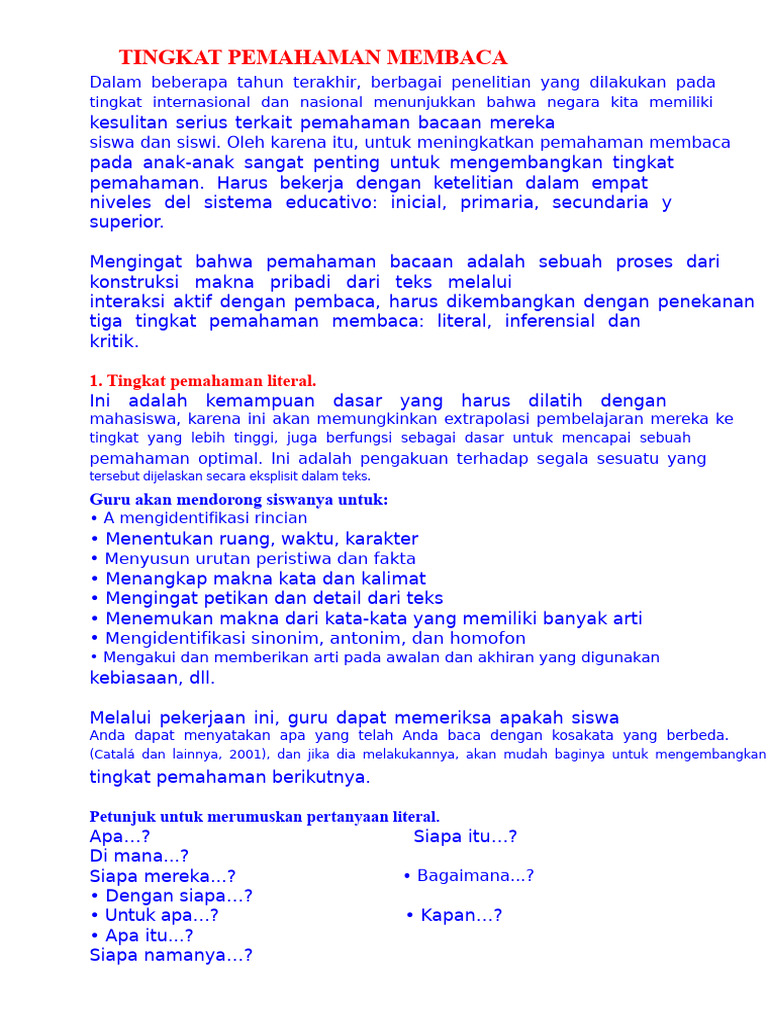 Tingkat Pemahaman Membaca Siswa | PDF