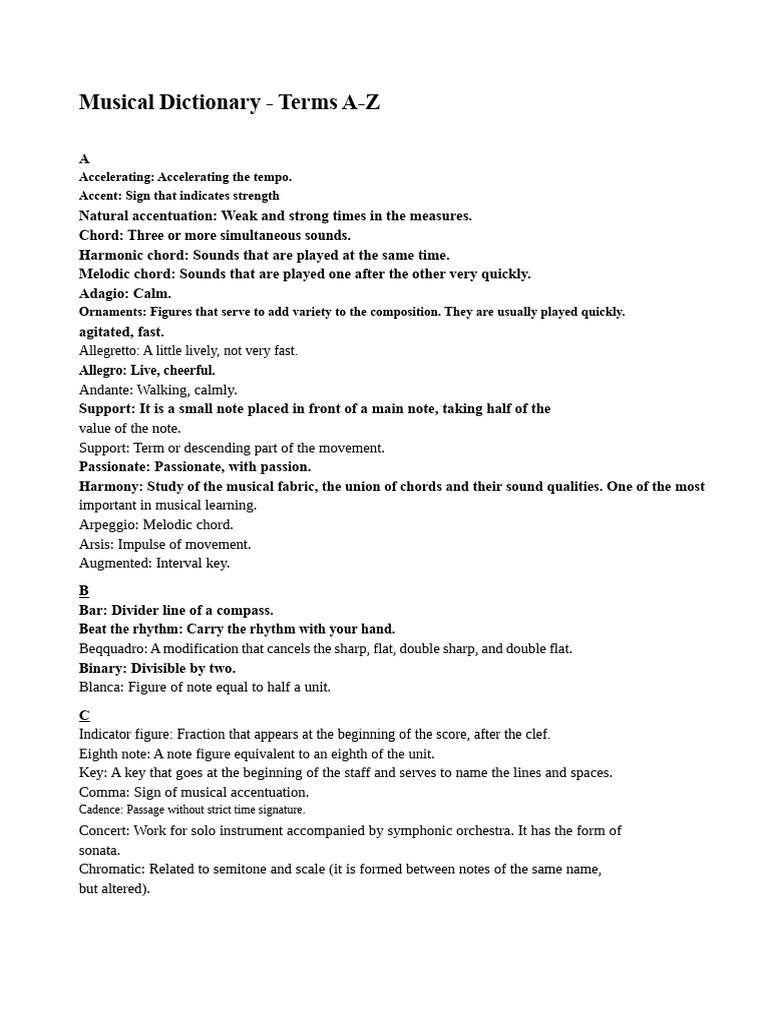 Dictionary of Musical Terms | PDF | Scale (Music) | Tempo