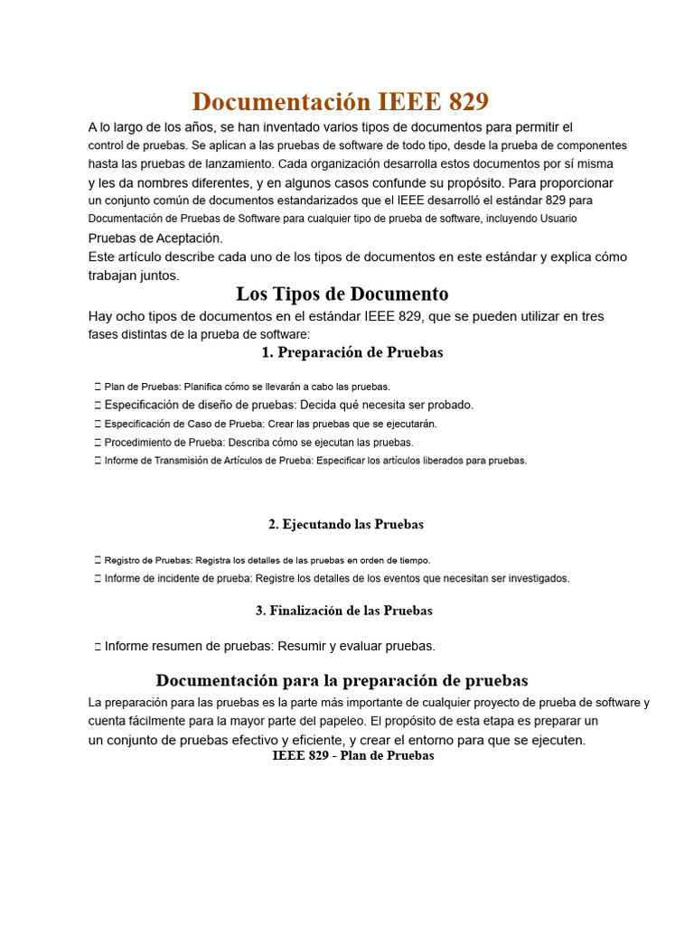 Guía Completa del Estándar IEEE 829 | PDF | Software | Pruebas de software