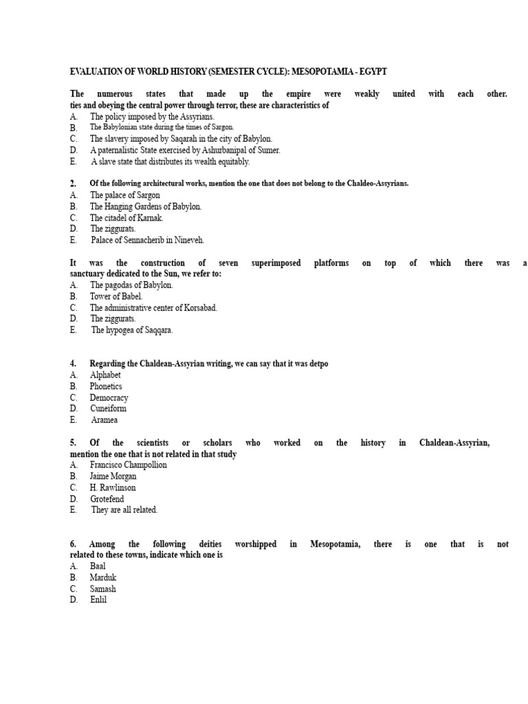 Mesopotamia and Egypt History Evaluation | PDF | Babylon | Mesopotamia
