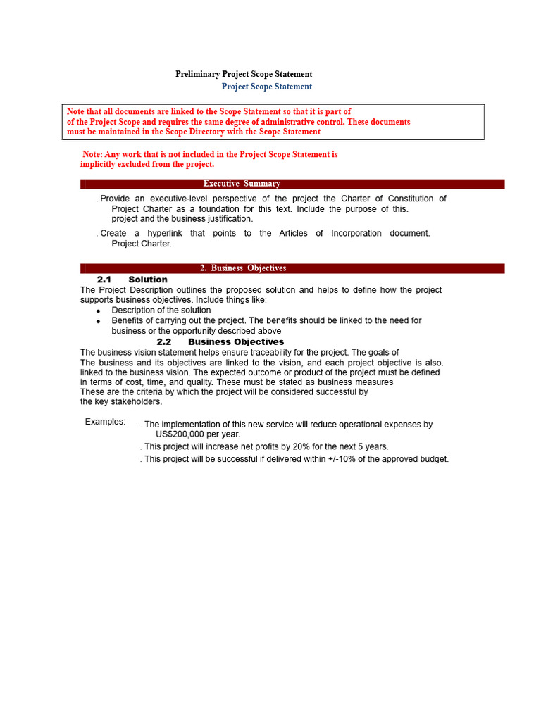 Project Scope Statement Overview | PDF | Project Management | Business