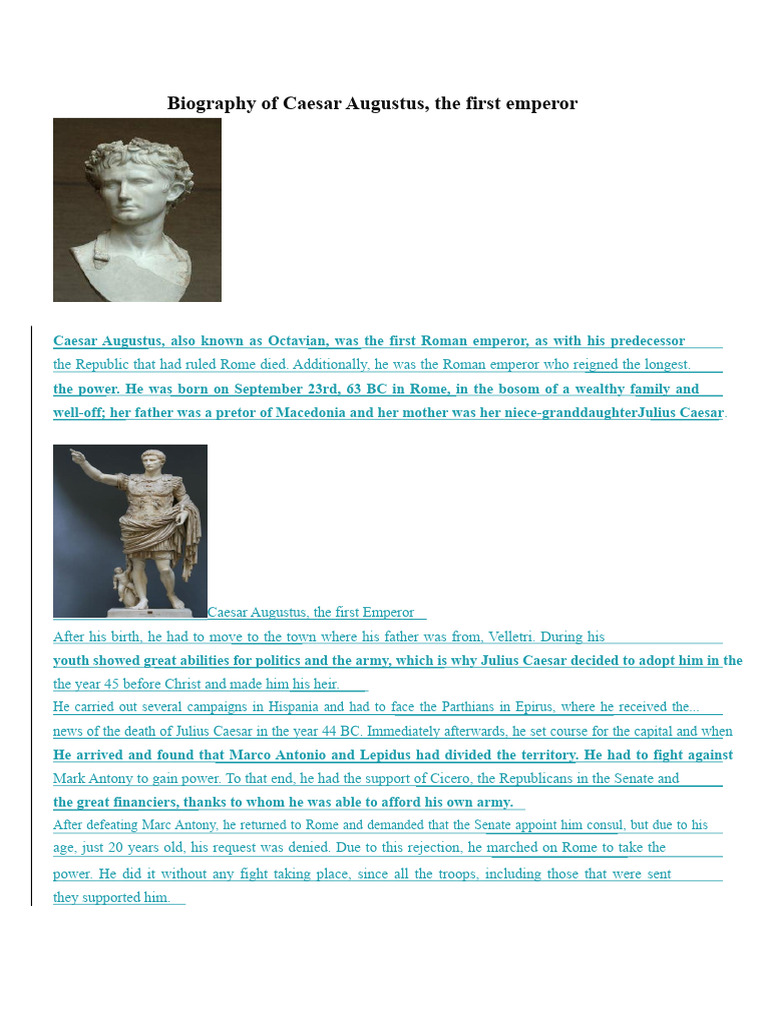 Biography of Caesar Augustus | PDF | Mark Antony | Augustus