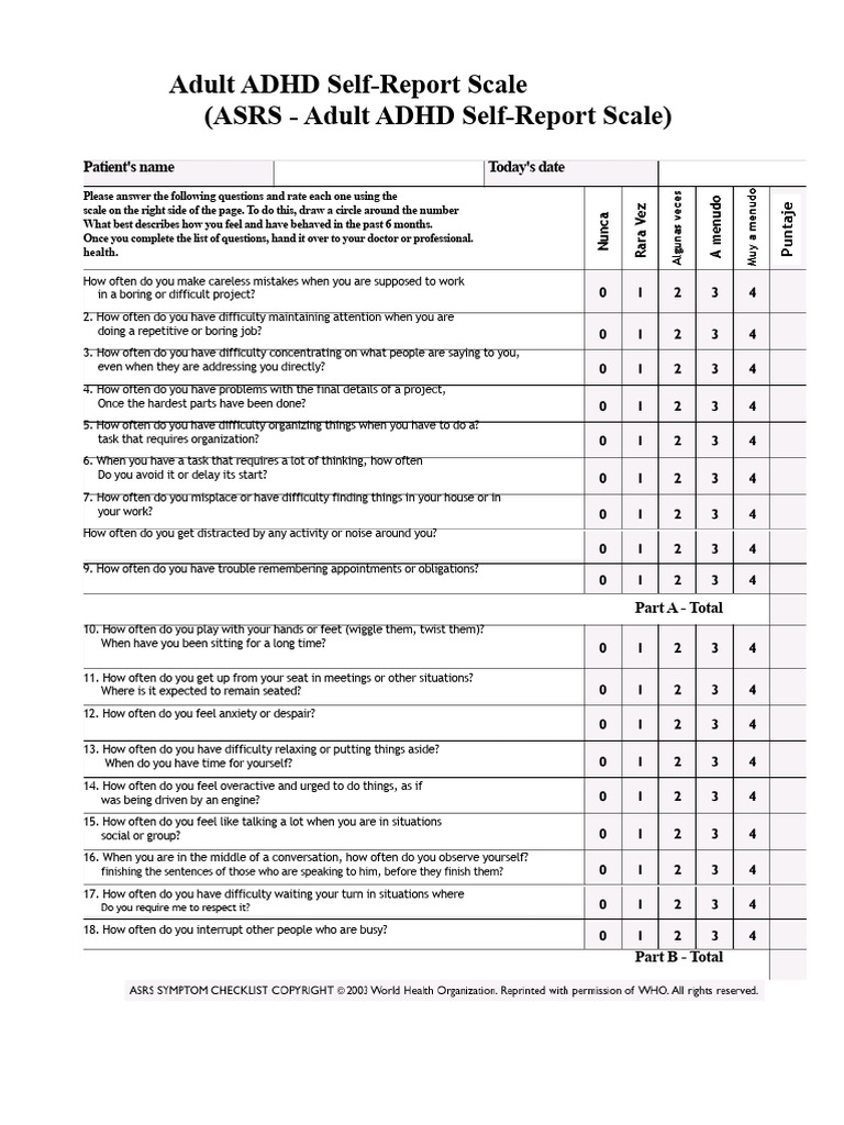 Adult ADHD Self-Report Scale (ASRS) | PDF | Attention Deficit ...