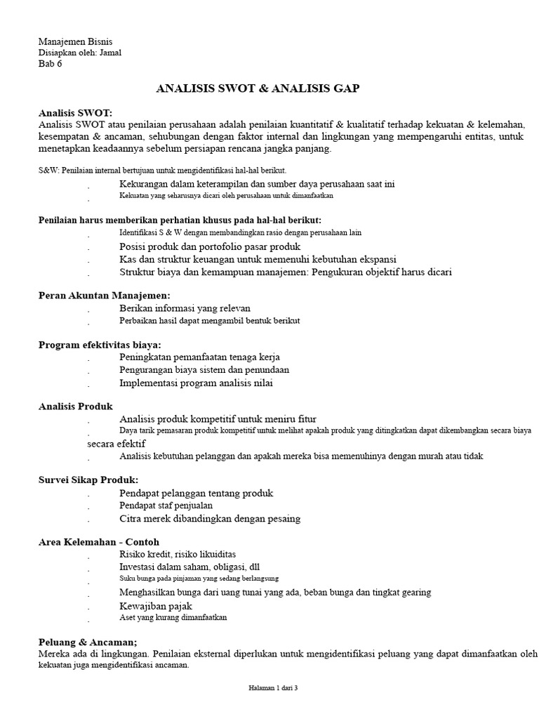 Analisis SWOT & Analisis Gap | PDF