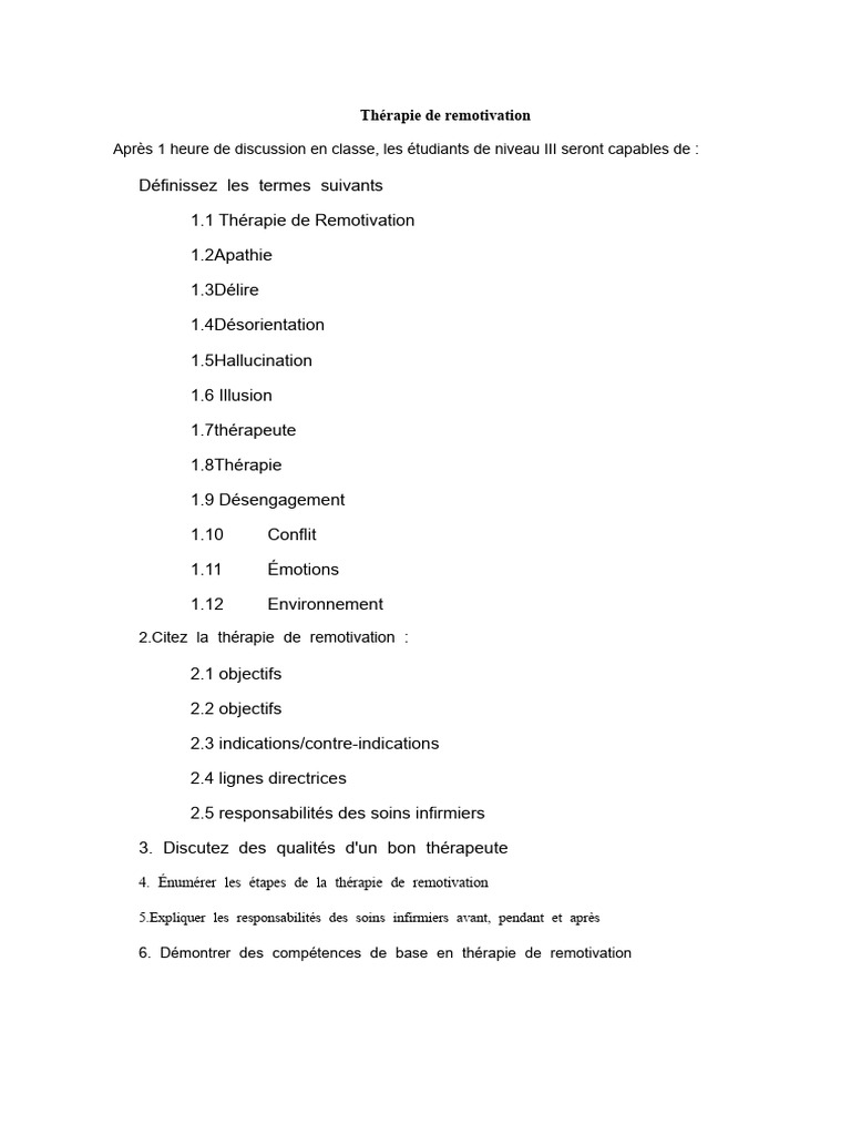 Guide de la thérapie de remotivation | PDF | Psychothérapie | Émotions