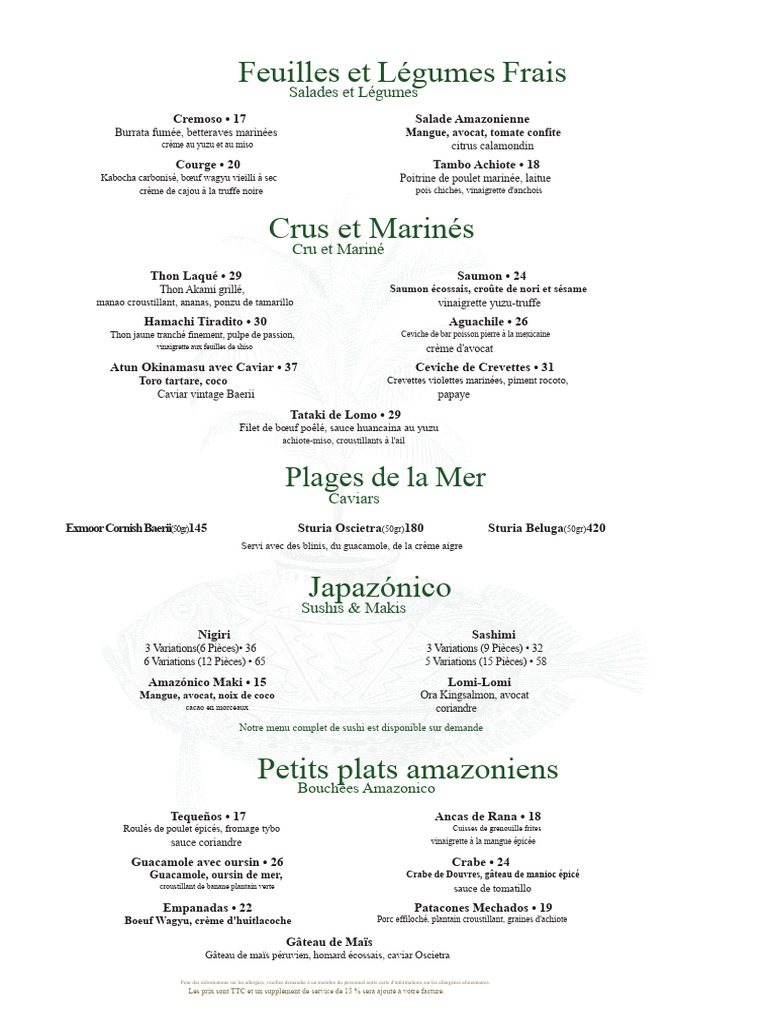 Menu Amazónico à Londres | PDF | sauce | Sushi