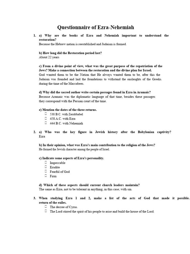 Historical Questionnaire 3 | PDF | Ezra | Babylonian Captivity