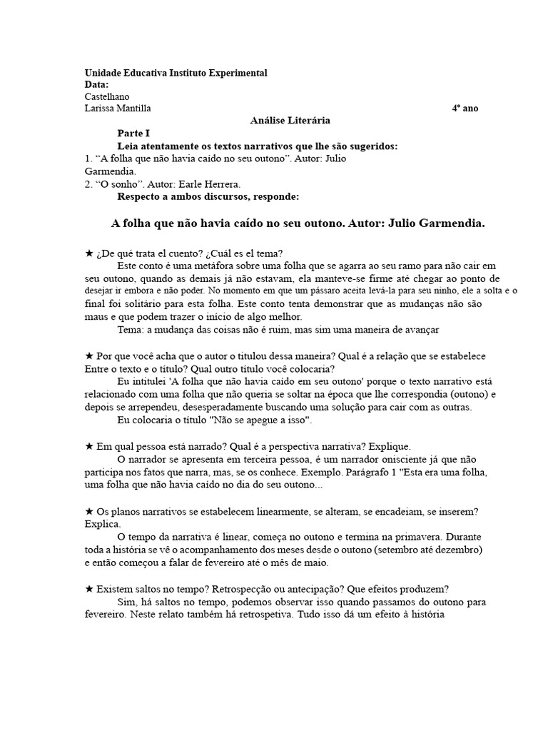 Análise de Contos: Mudança e Sonhos | PDF | Narrativa | Contos