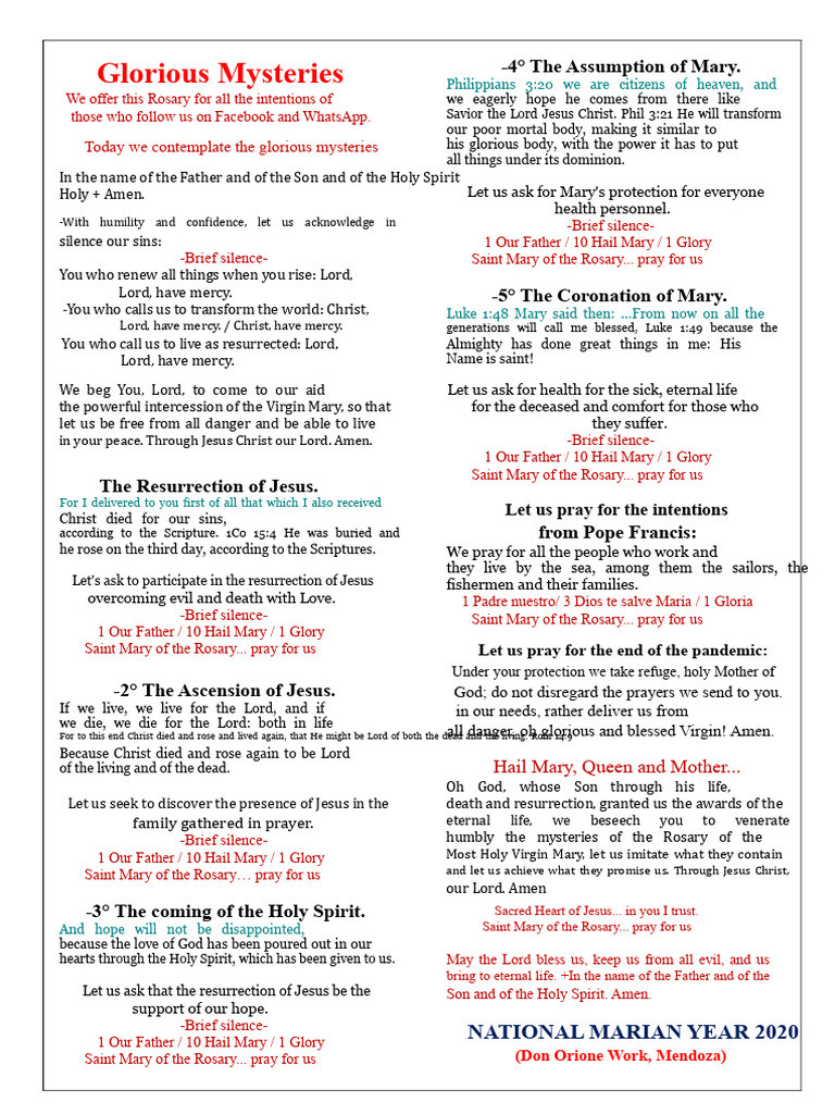 Glorious Mysteries August 5 | PDF | Rosary | Lord's Prayer