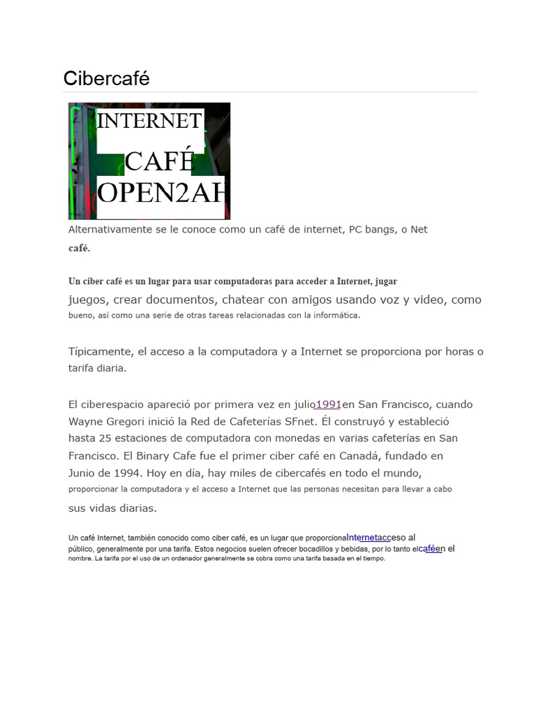 Historia y características de cibercafés | PDF | Internet | Informática