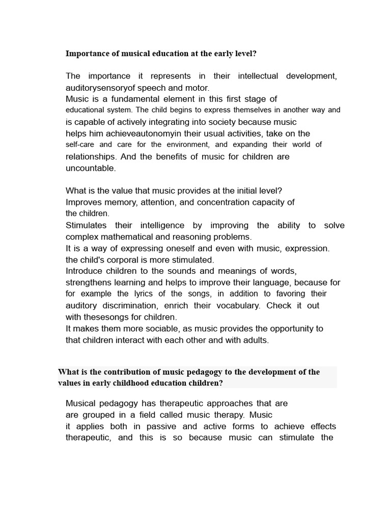 Importance of Music Education at The Early Childhood Level | PDF ...